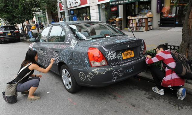 Artist Covers Car in Chalkboard Paint, Lets People Draw On It ...