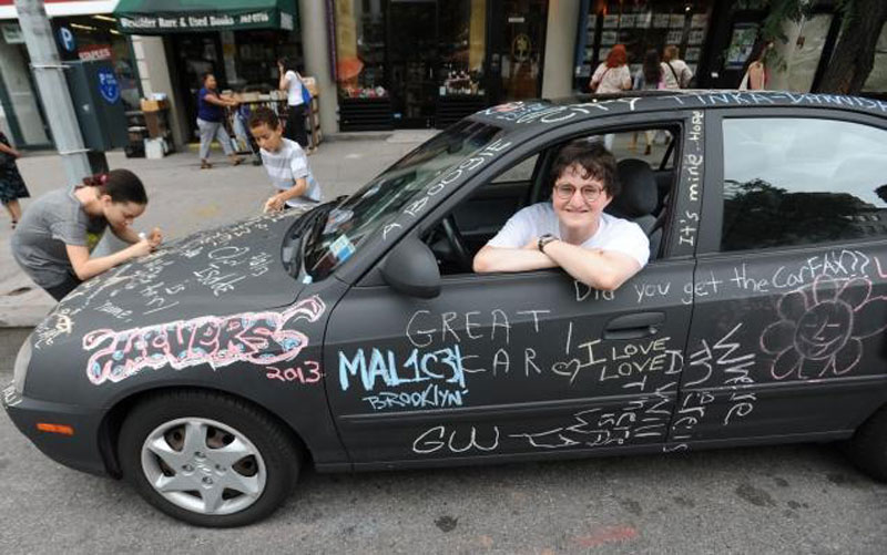 Artist Covers Car in Chalkboard Paint, Lets People Draw On It ...
