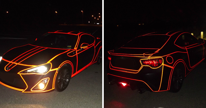 Guy Makes Tron Car Using Reflective Vinyl Tape » TwistedSifter