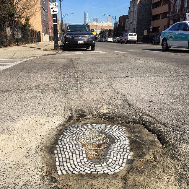 This Artist is Filling Potholes with Food and Flower Mosaics ...