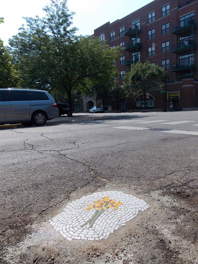 This Artist is Filling Potholes with Food and Flower Mosaics ...