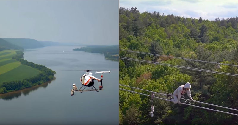 Half a Million Volts Surround This High Voltage Power Line Inspector ...