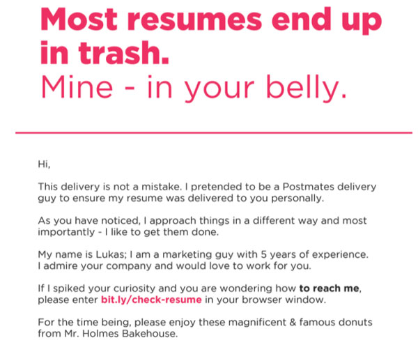 Guy Pretends to be a Food Courier and Hand Delivers His Resume ...