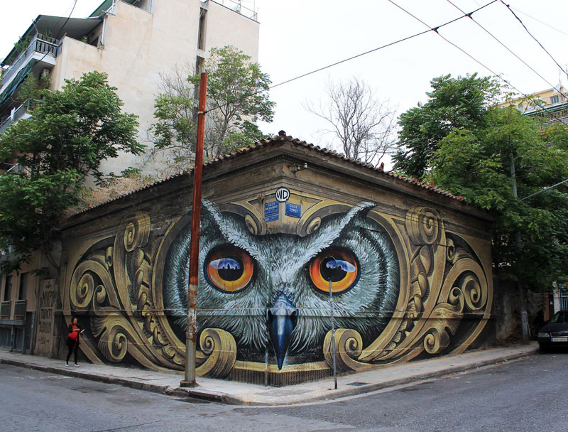 Artist Completely Transforms Intersection with Incredible Owl Mural ...