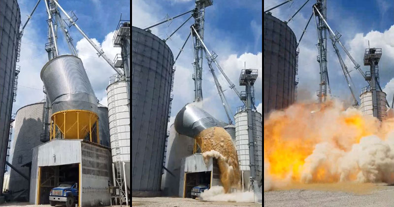 Raw Footage of Grain Tank Collapsing and Exploding in Indiana ...