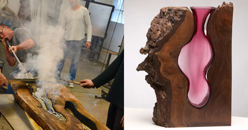 Artist Blows Glass Vases Directly Into Slabs of Live Edge Wood ...