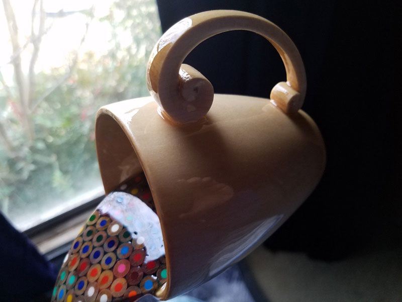 Bobby Duke Sculpts a Floating Coffee Cup Pouring Out Liquid Pencil ...