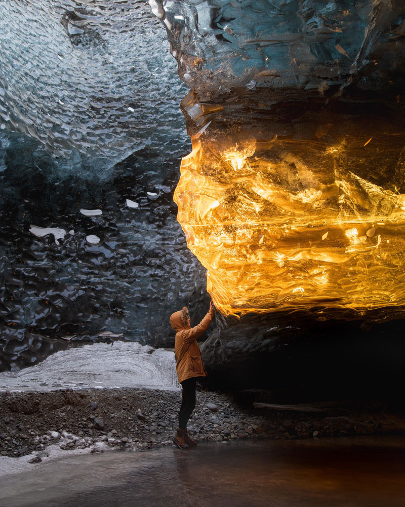 Setting Sun Turns Ice Cave in Iceland Into Amber » TwistedSifter