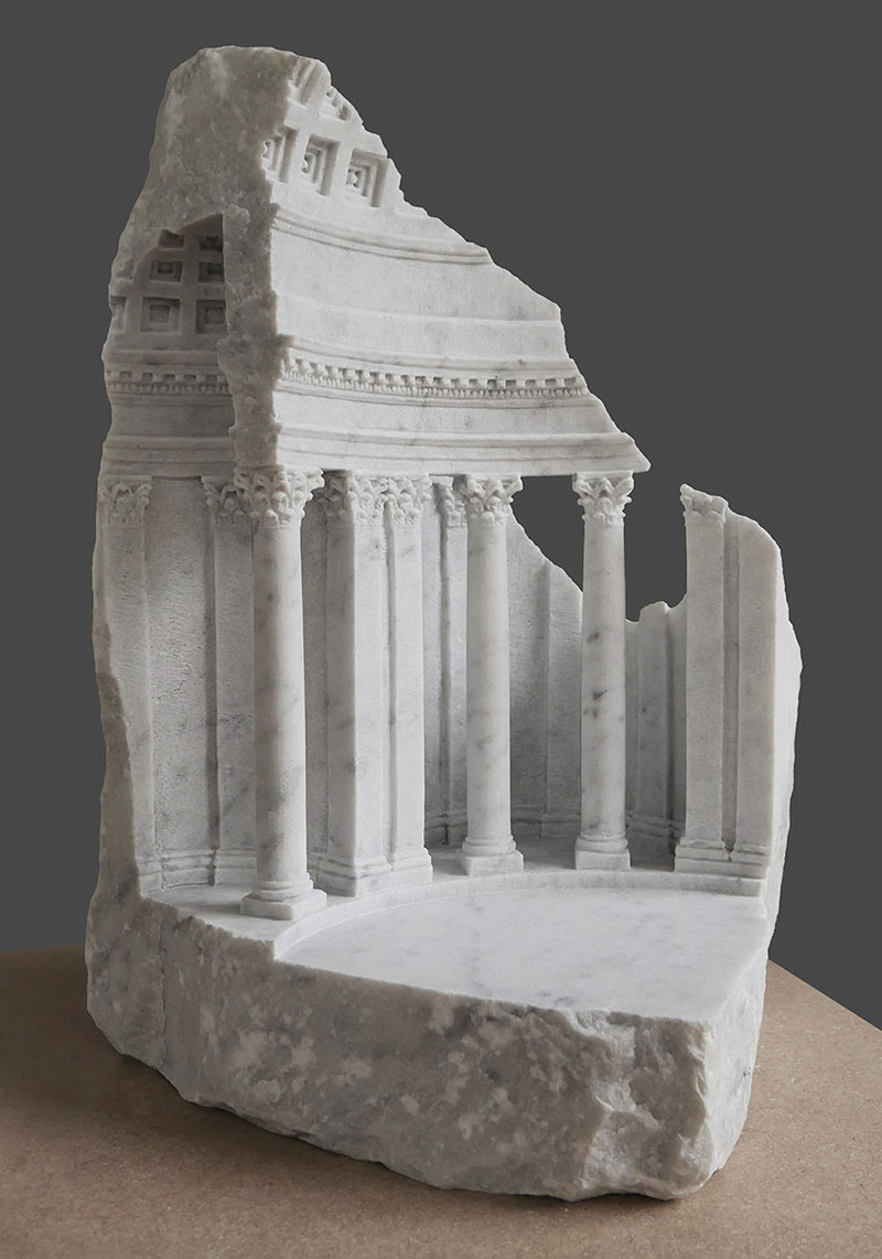 Small Scale Classical Architecture Carved Into Chunks of Raw Marble and ...