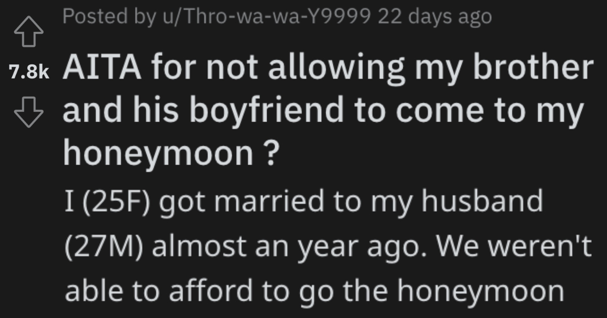 Woman’s Brother Insisted That He And His Boyfriend Join Her On Her Honeymoon. She Said No And ...