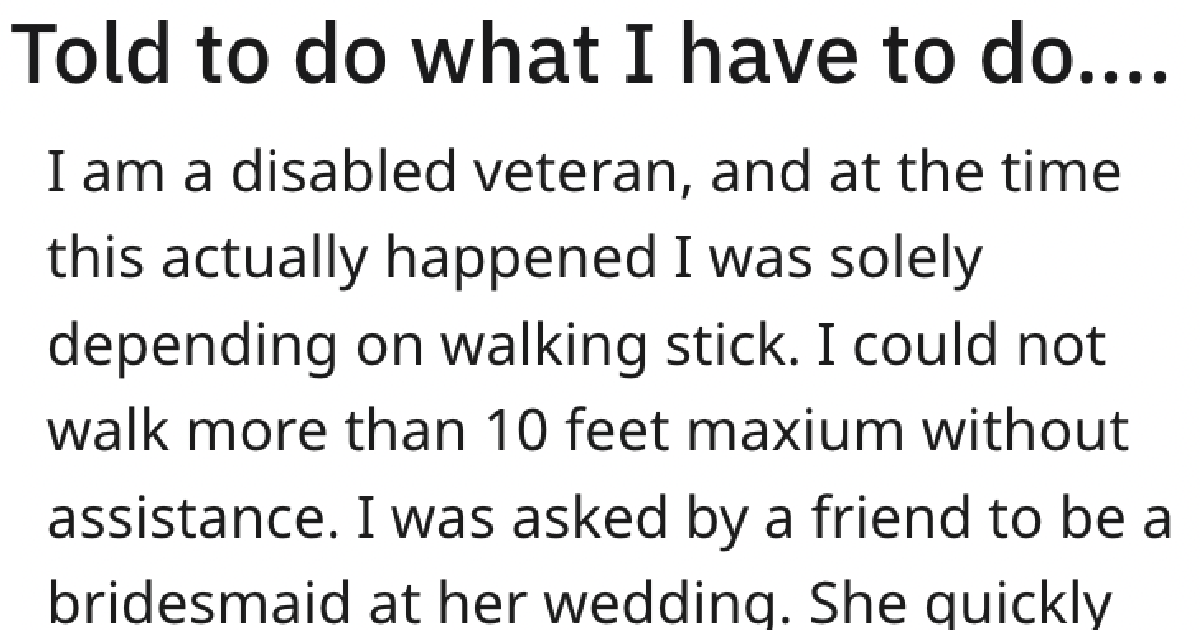 Bride Hid A Disabled Woman’s Walking Stick Because It Ruined Her ...